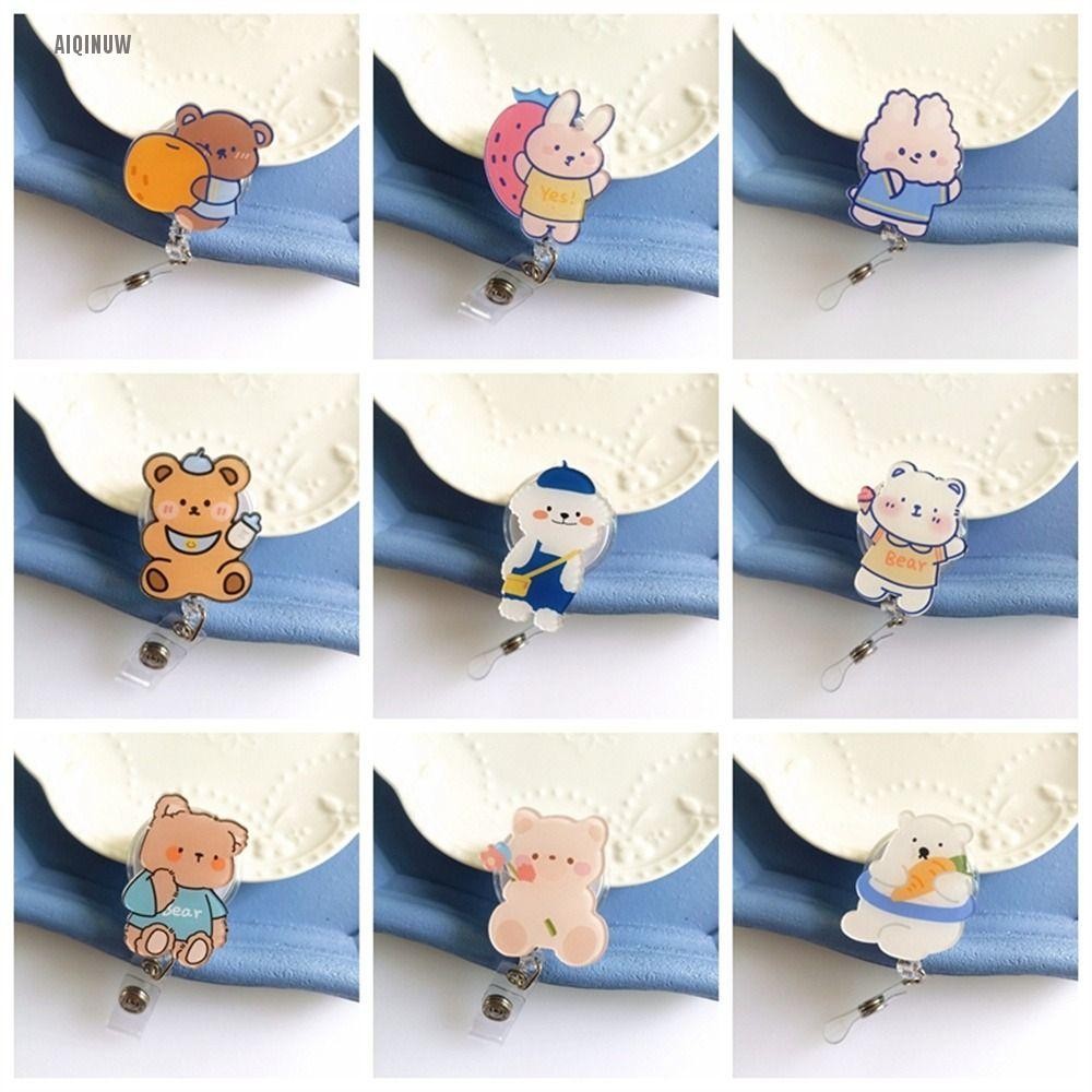 AIQINUW Retractable Badge Reel, Bear Work Card Clip Nurse Badge Holder ...