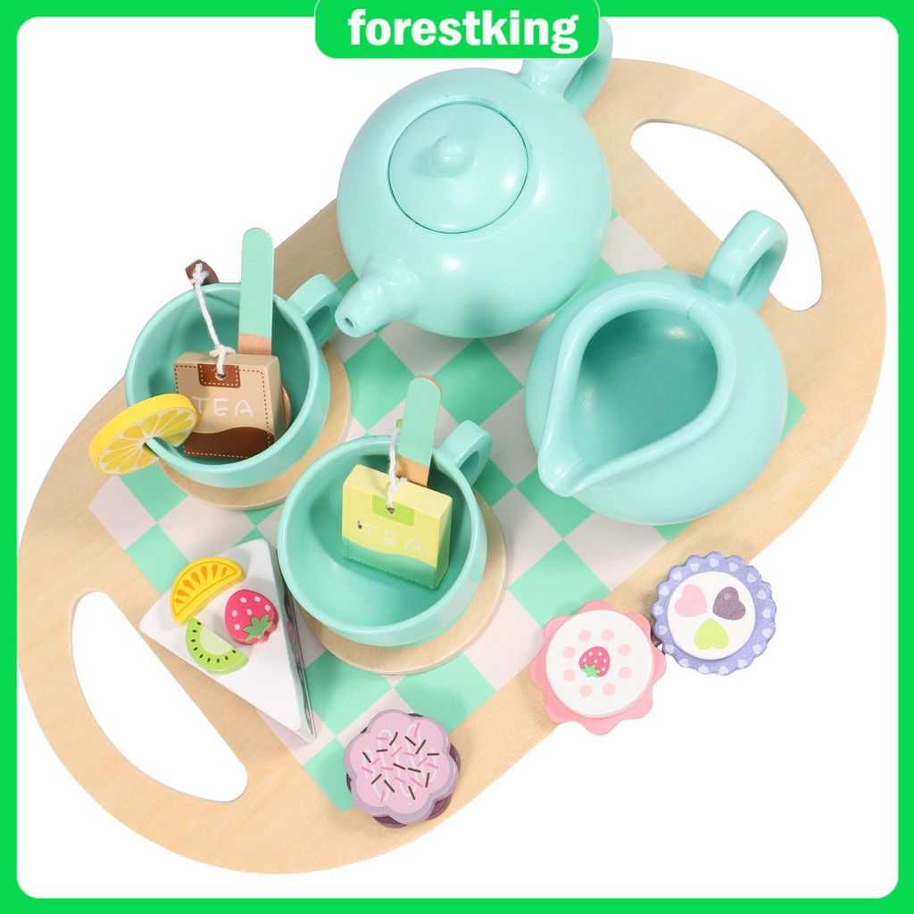 19Pcs Wooden Tea Set for Little Girls Afternoon Tea Pretend Toy with ...