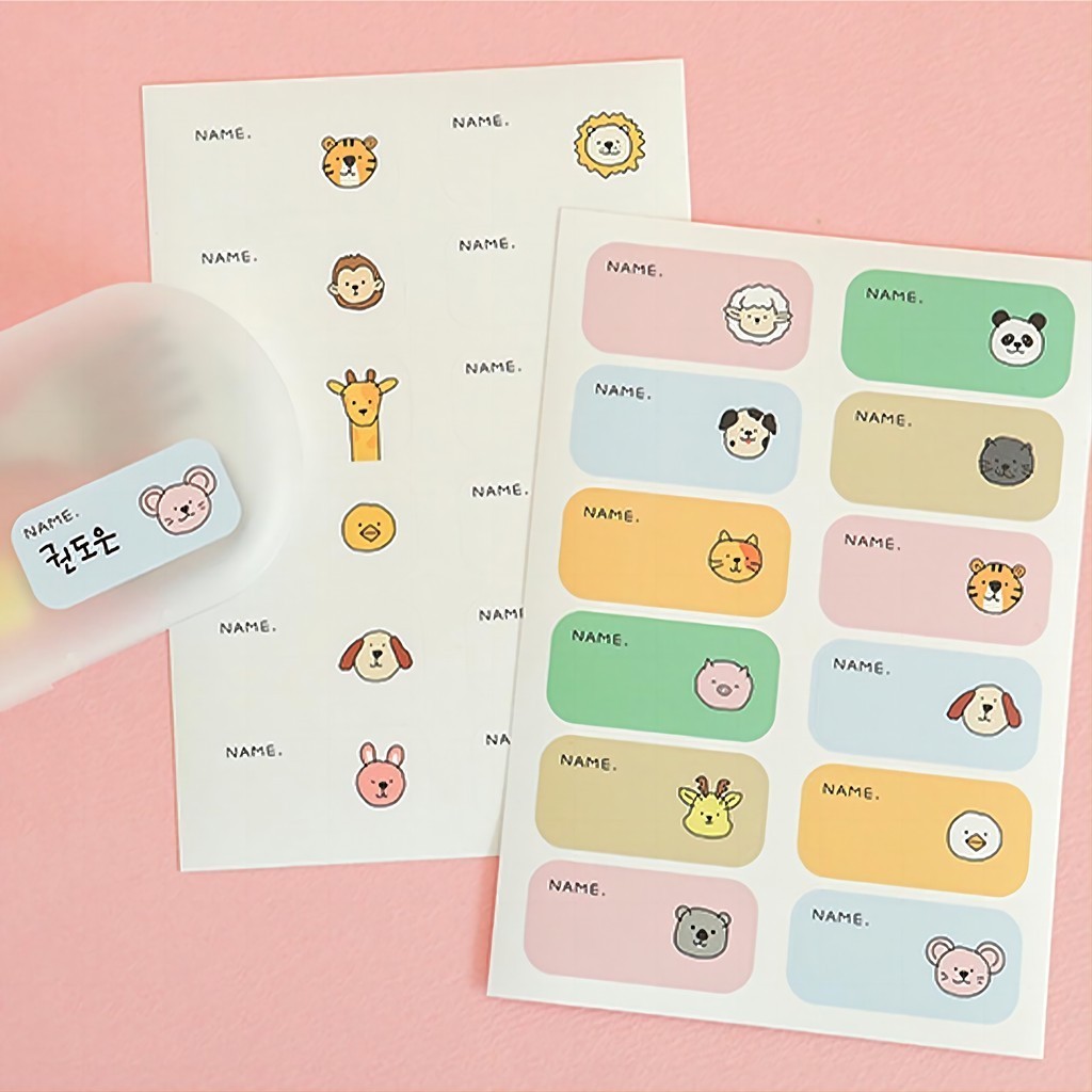 Cute Cartoon Animal Name Sticker Waterproof Label Sticker Student ...