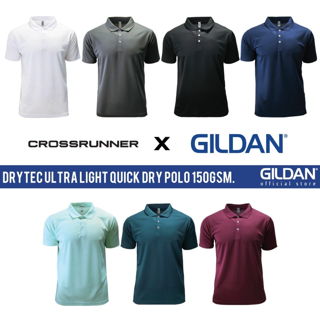 Gildan x Crossrunner DRYtec Ultra Lightweight Quick Dry Polo T-Shirt Unisex 150gsm Microfiber ...