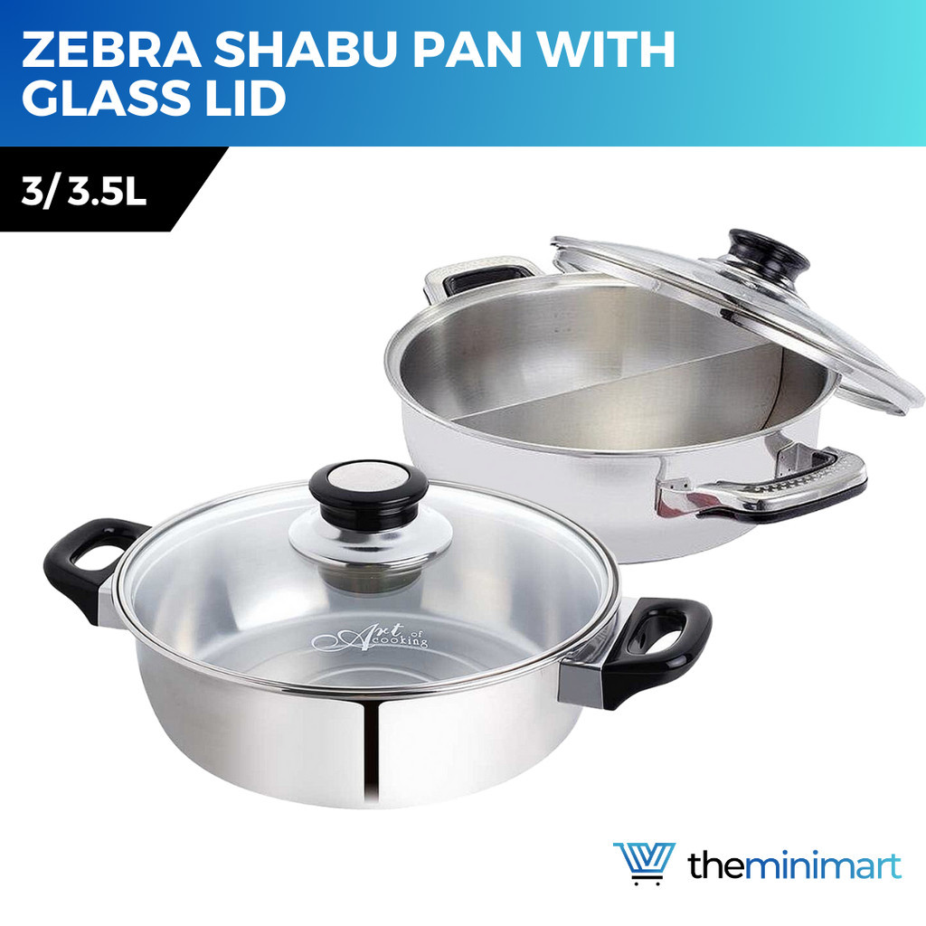 Zebra Shabu Pan with Glass Lid, Stainless Steel Hot Pot Steamboat Shabu ...