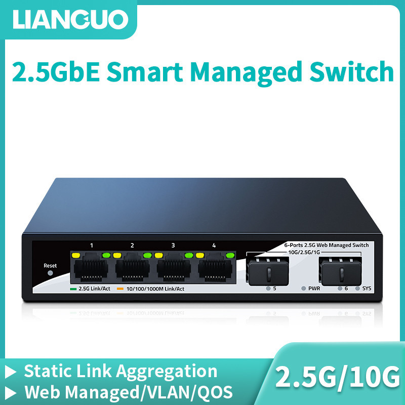 LIANGUO 2.5GbE Smart Managed Switch 4 Port 2500M Network 10G SFP+Slot ...