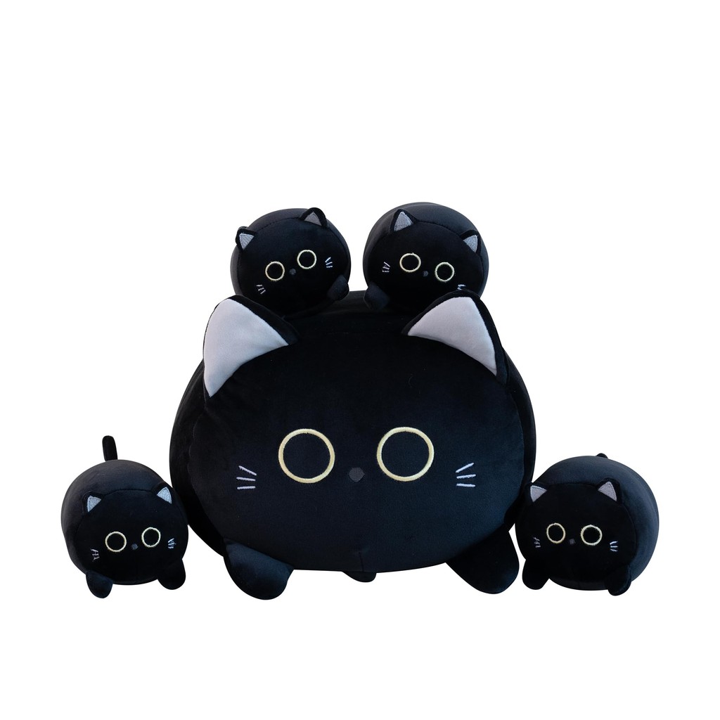 Cute Large Cat Plush Hugging Pillow - Mama Cat with 4 Kittens - Soft ...