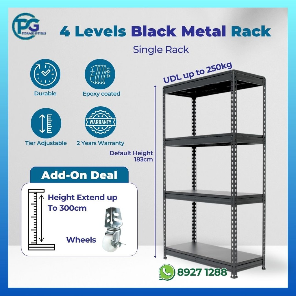 PG Single Rack - 4 Levels Metal Black Deck Boltless Racking | Shopee ...