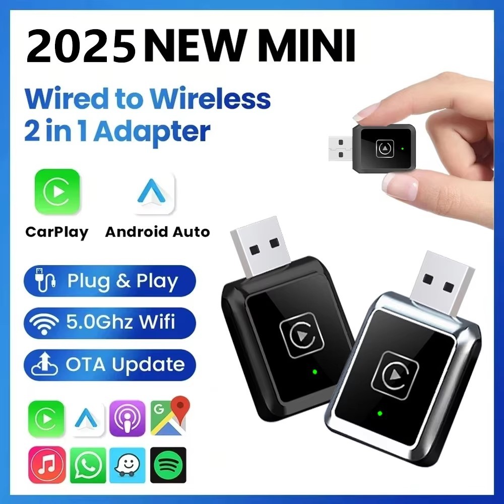 Wireless Carplay Android Auto Adapter 2 in 1 Mini Box Plug&Play CarPlay ...