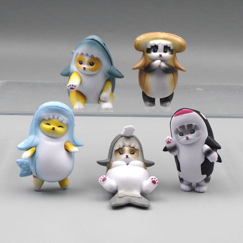 5Pcs/Set 4-6cm Cartoon Anime Mofusand Shark Cat Tiger Shark Whale ...