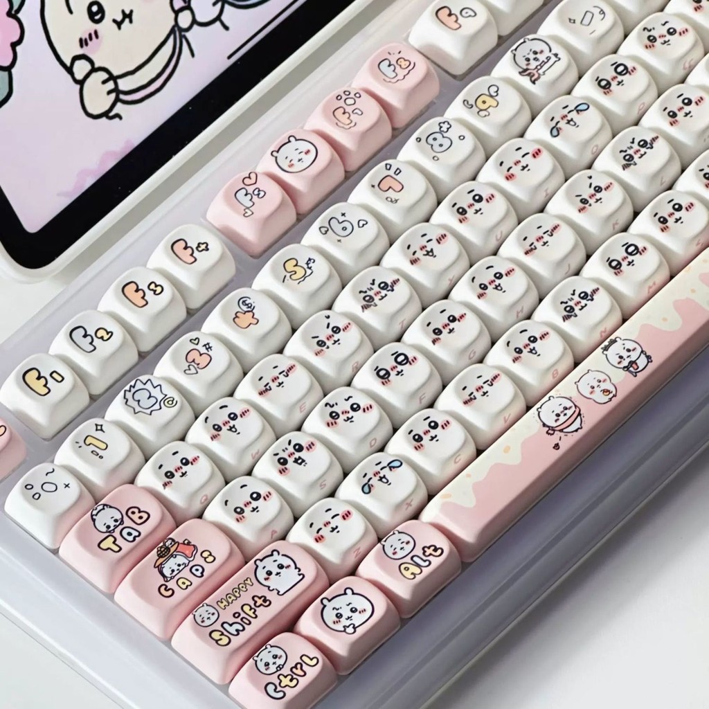 Chikawa Cute Keycap 130 Keys MOA Profile PBT Material Thermal ...