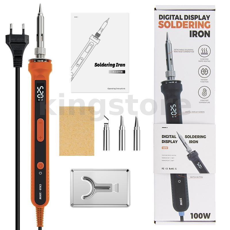 100W Digital Electric Soldering Iron Kit Set 220V Temperature Adjustable Welding Tool Ceramic ...