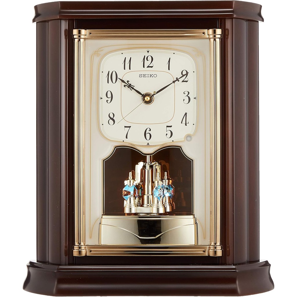 【Direct from Japan】Seiko clock placed clock Atomic Analog Rotation Decorative Wood Frame Dark ...