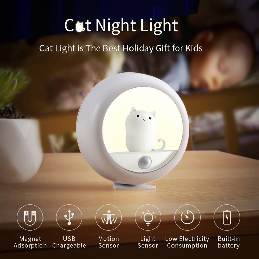 Cute Cat Night Lights Cordless Rechargeable lampu tidur Led for Kids ...