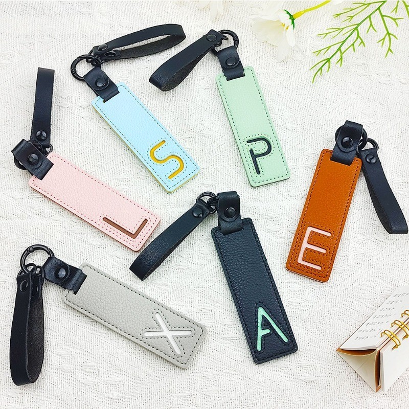 Creative PU Leather 26Letter Keychains Candy Color Name Initials Key ...