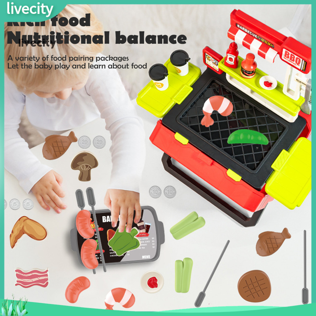 livecity| Pretend Play Food Skewers Toy Grill for Kids Outdoor Bbq ...