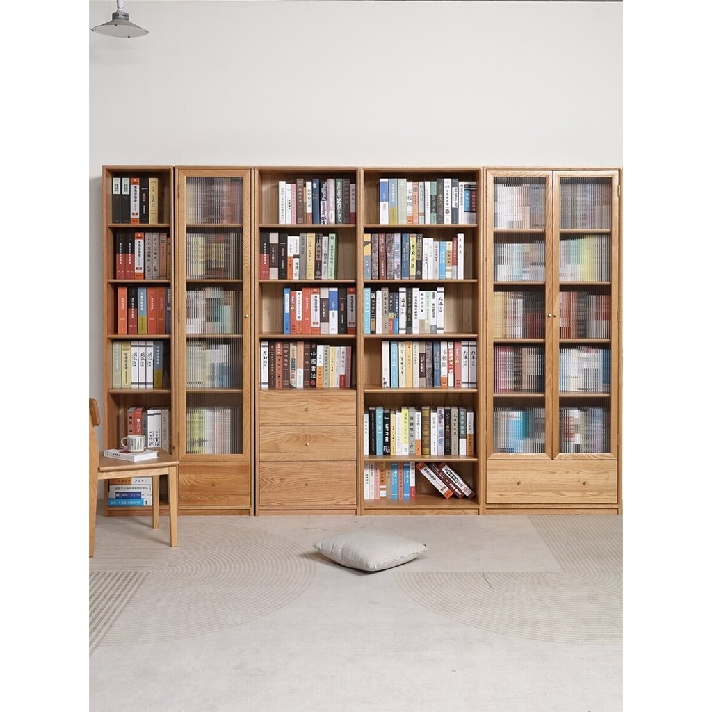 Wood Wax Oil Full Solid Wood Combination Bookshelf Nordic Storage Rack ...