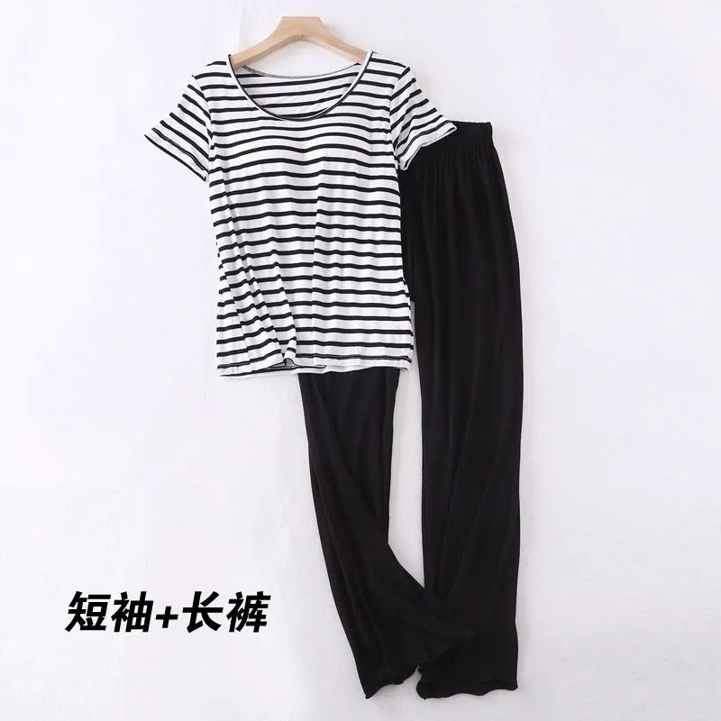 M-4XL Plus Size With Chest Pyjamas Women Summer Thin Short Sleeve Long ...