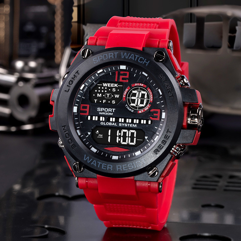 Men's Waterproof Watch Military Multi-Functional Dual Display Time Week ...