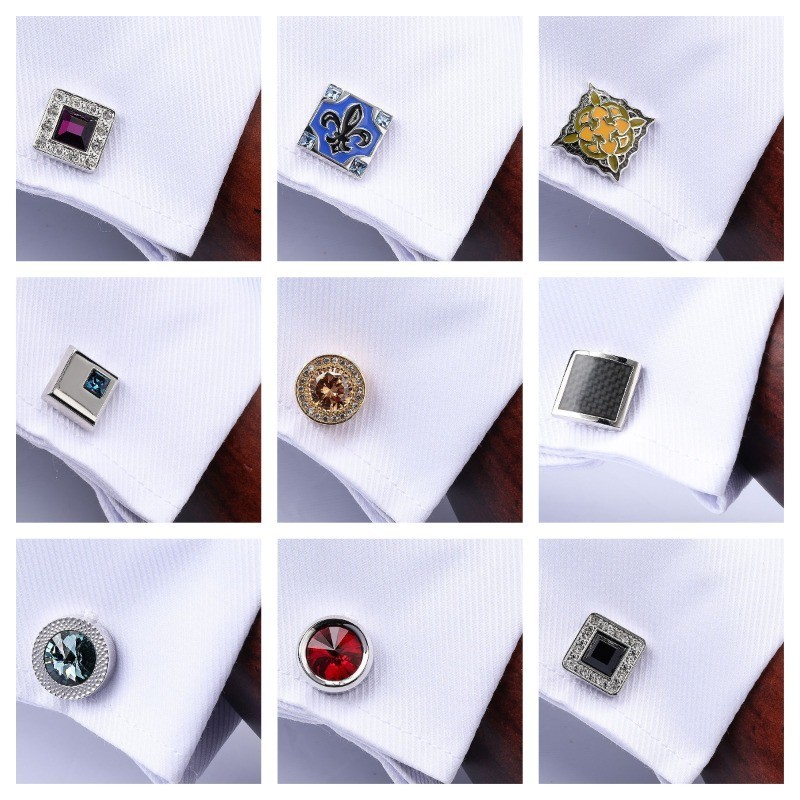 1 Pairs Man Crystal French Shirt Cuff Button Metal Cuff Stud Cufflinks ...