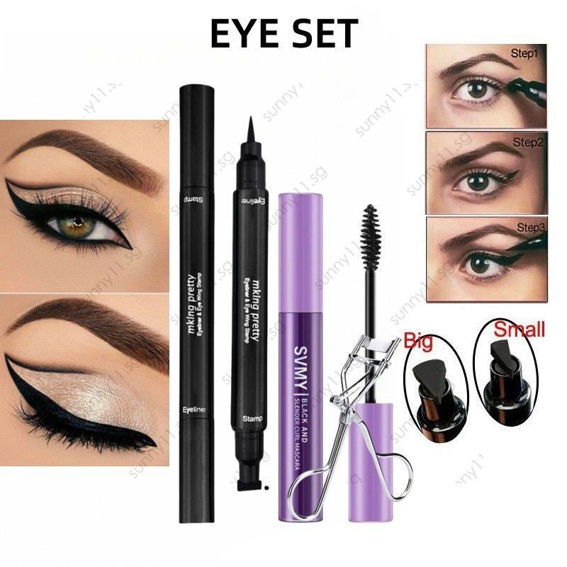 3PCS Eye Set MKING PRETTY Seal Eyeliner Pen+SVMY Mascara+Eyelash Curler Waterproof Sweat Proof ...
