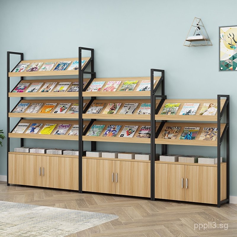 Magazine Rack Bookshelf Newspaper Rack with Cabinet Display Rack Book ...