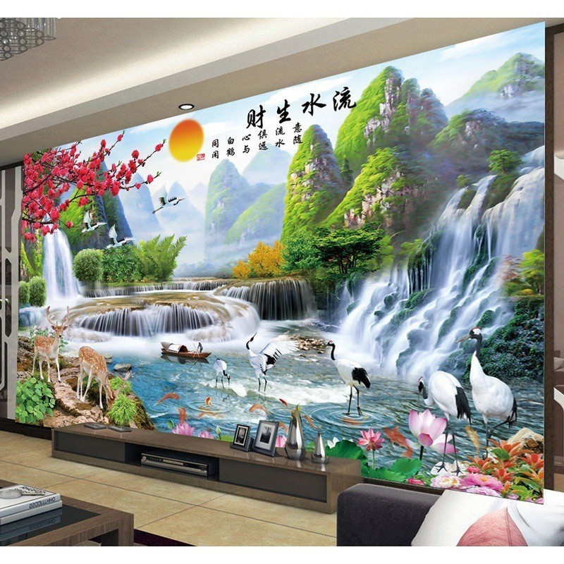 Custom Chinese Style Mountain Waterfall Natural Landscape Photo ...