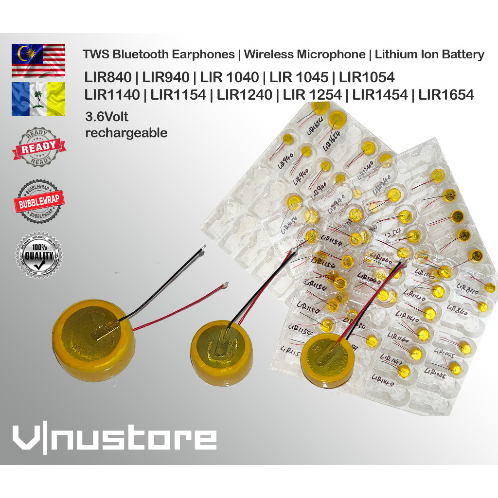 3.6V Rechargeable Li-ion Battery for TWS Bluetooth Earphones | LIR1054 ...