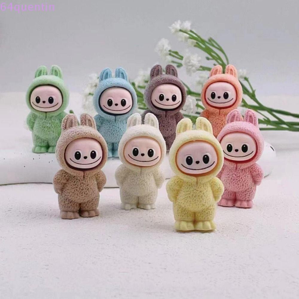 QUENTIN Flocking Labubu Dolls, Mini Cartoon Cartoon Flocking Labubu Toy ...