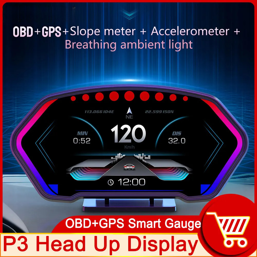 P3 Functions OBD + GPS HUD Head Up Display Auto GPS Speedometer Slope Meter Tachometer Water ...