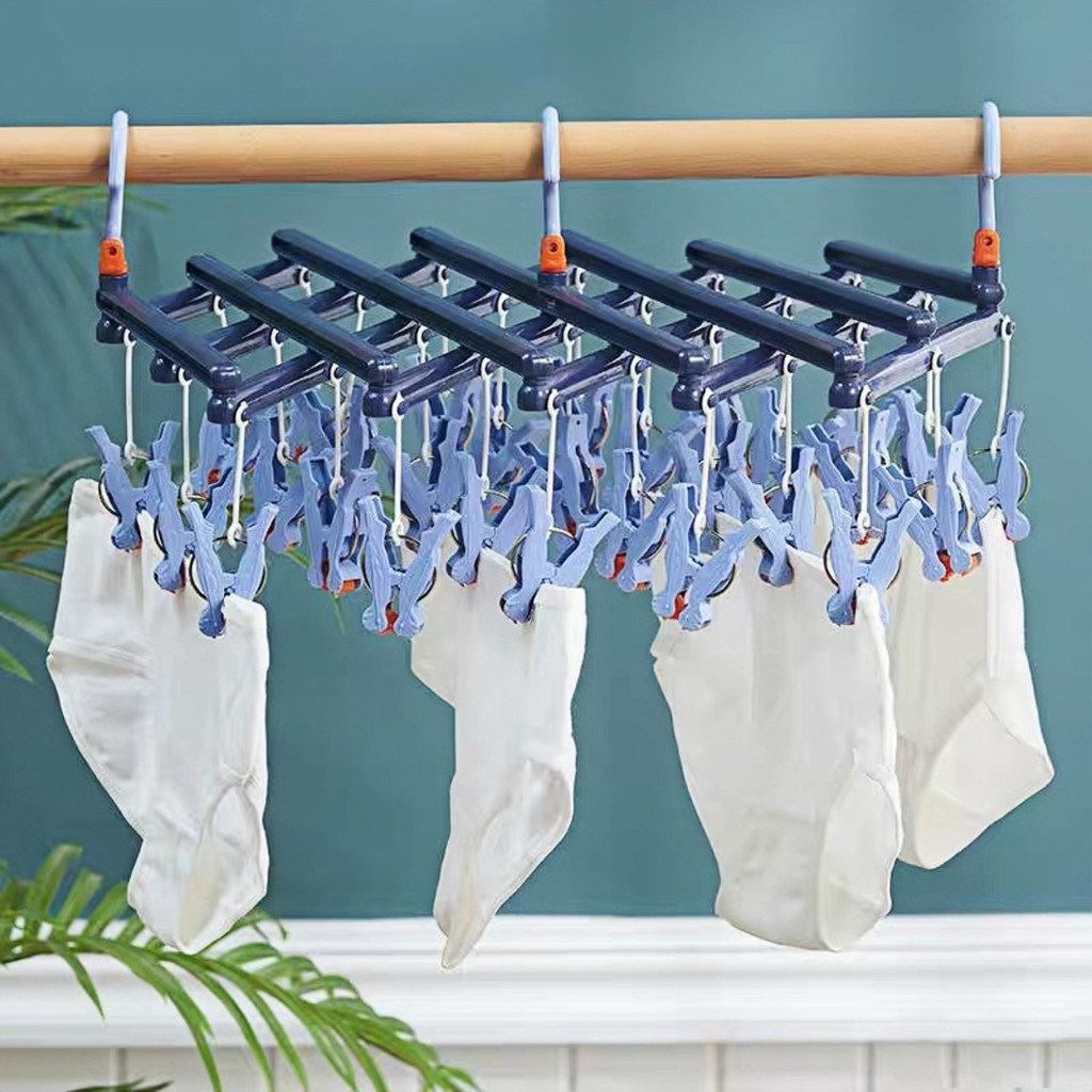 Foldable Multi-Clip Clothes Drying Rack | Laundry Hanger with Pegs ...