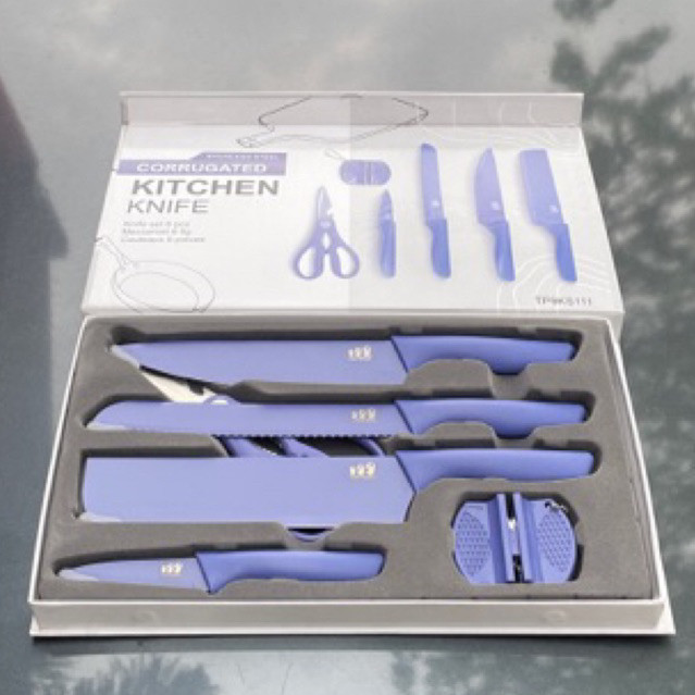 PREMIUM 6pcs Purple Knife Stainless Steel Kitchen Knife Set with Box ...