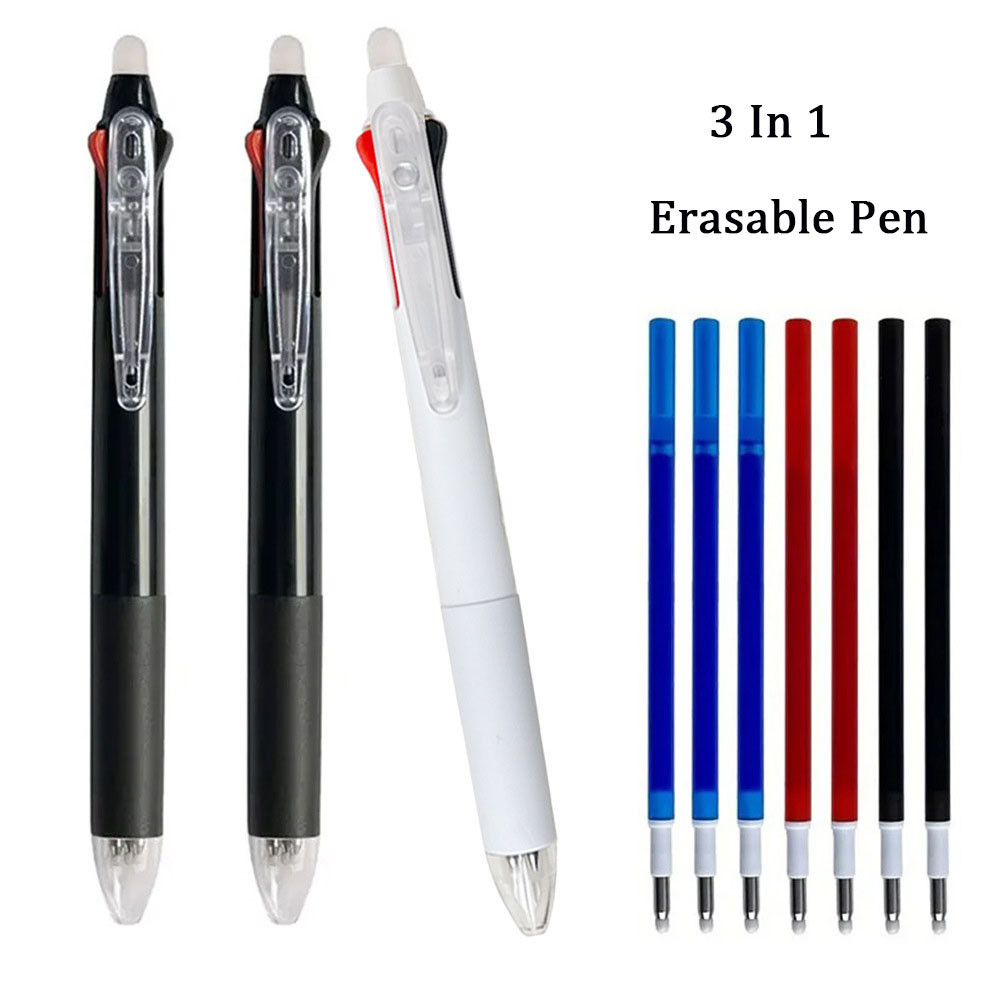 3 in 1 Multi Color Press Erasable Pen 0.5mm Red, Black and Blue Three ...