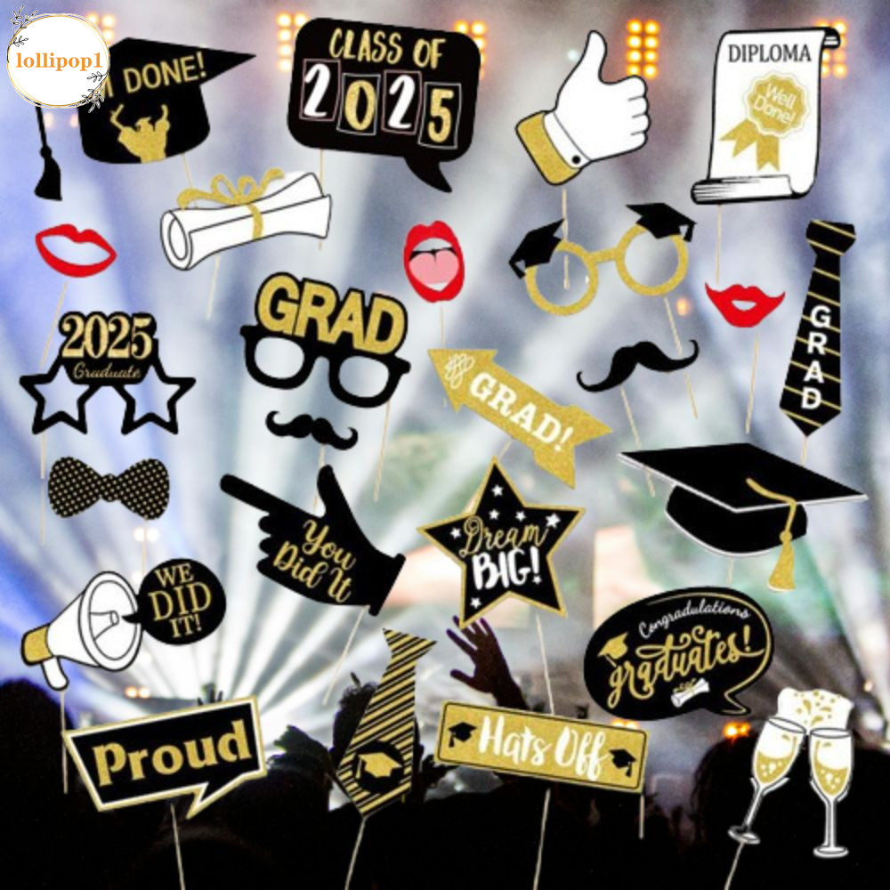 LOLLIPOP1 25pcs Graduation Photography Props, Congratulation Black Gold ...