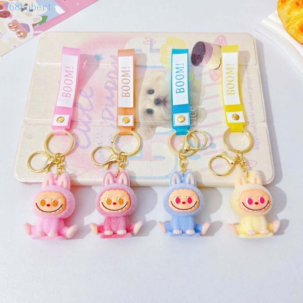 HUBERT Flocking Labubu Key Ring, Flocking PVC Backpack Charms Candy ...