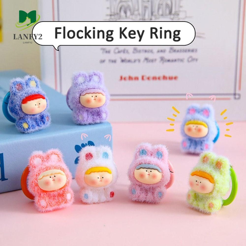 ALANFY Flocking Labubu Dolls, Cartoon Charms Labubu Plush Keychain ...
