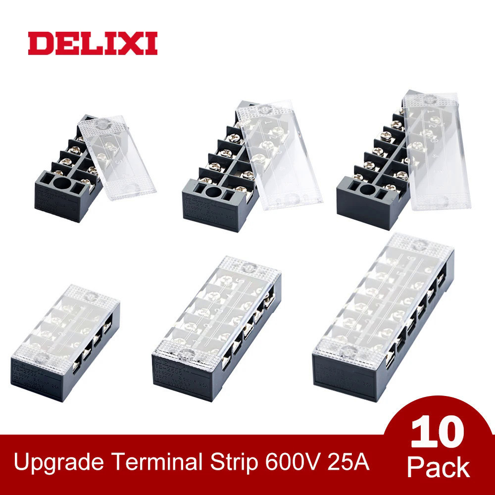 DELIXI 10pcs 3/4/5/6/10/12 Positions Terminal Block barrier 600V 25A electric dual row screw ...