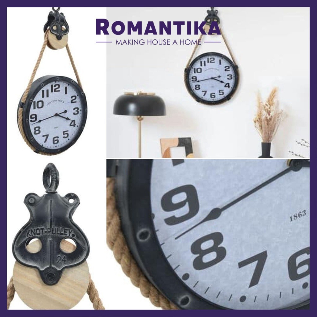 Romantika Rope Wall Hanger Clock Pully Wall Clock Jam Dinding gantung ...