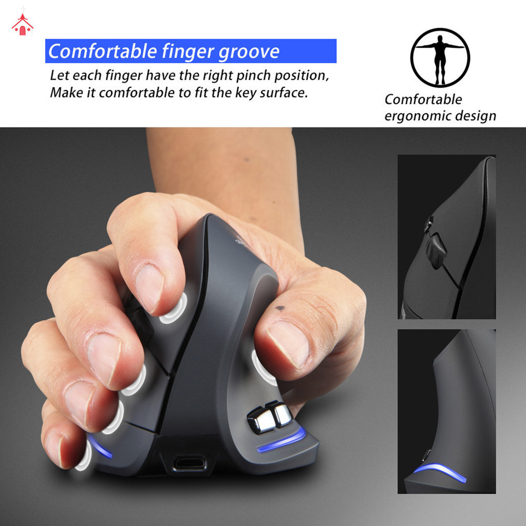 Vertical Wireless Mouse 2.4G Optical Ergonomic Mice with 3 Adjustable ...