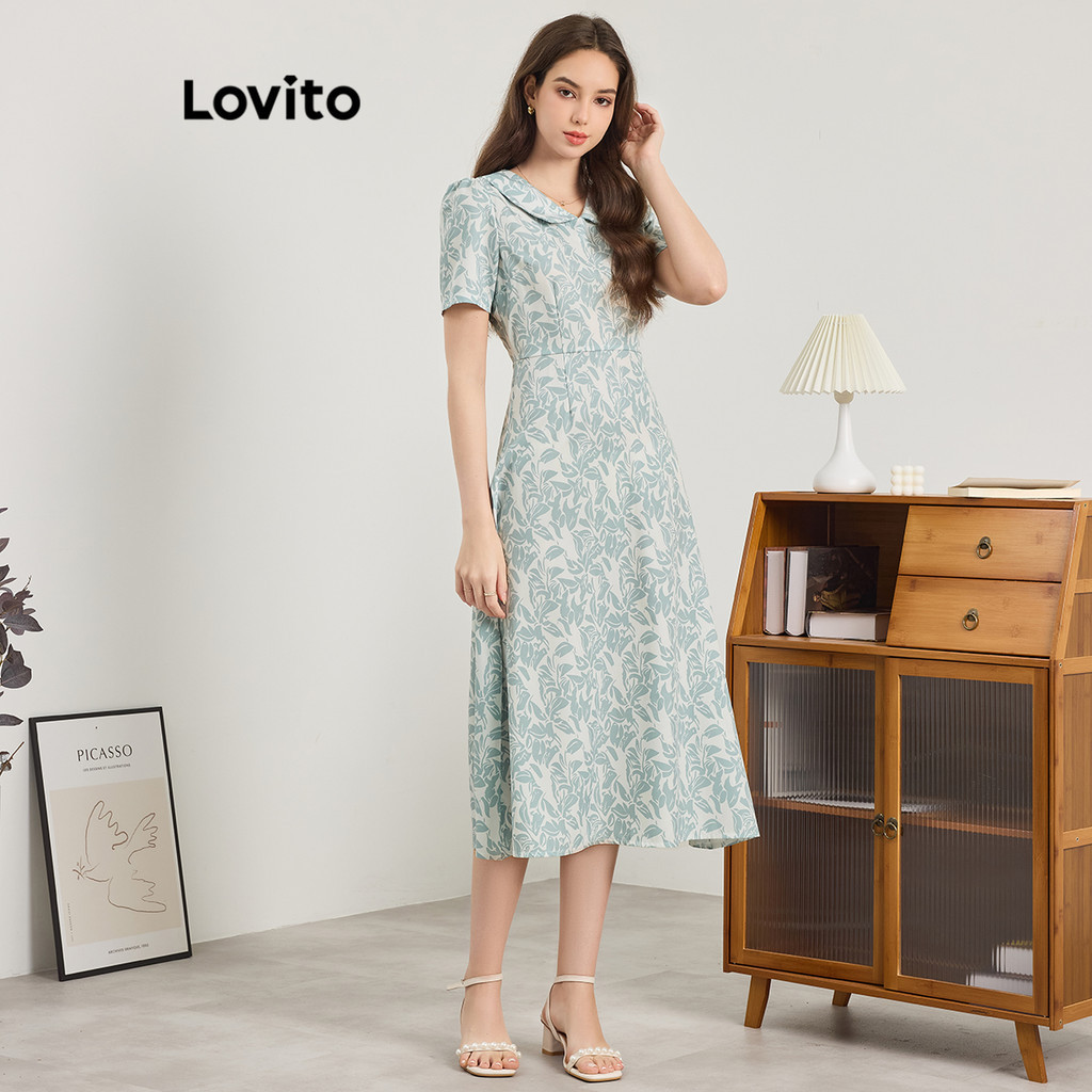 Lovito Elegant Plants Flowers Pattern Dress for Women L89ED177 | Shopee ...