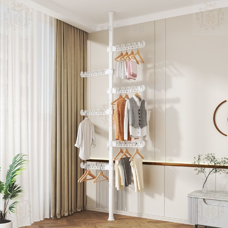 Upright Clothes Drying Rack Indoor No-Drill Telescopic Rod Bedroom ...