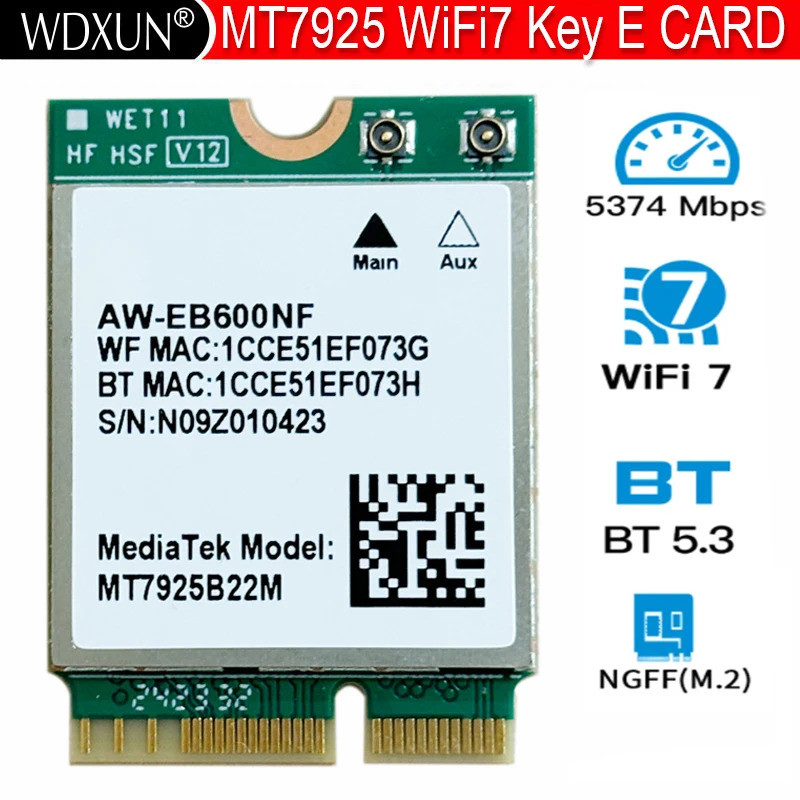 M.2 Wireless Lan Card 5400Mbps Wi-Fi 7 MT7925 key E 2.4G 5G 6G BT5.3 ...