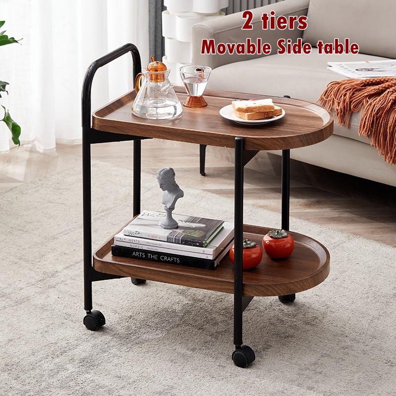 Corner Table wooden Movable Trolley Coffee Tea Table With Wheels Side ...