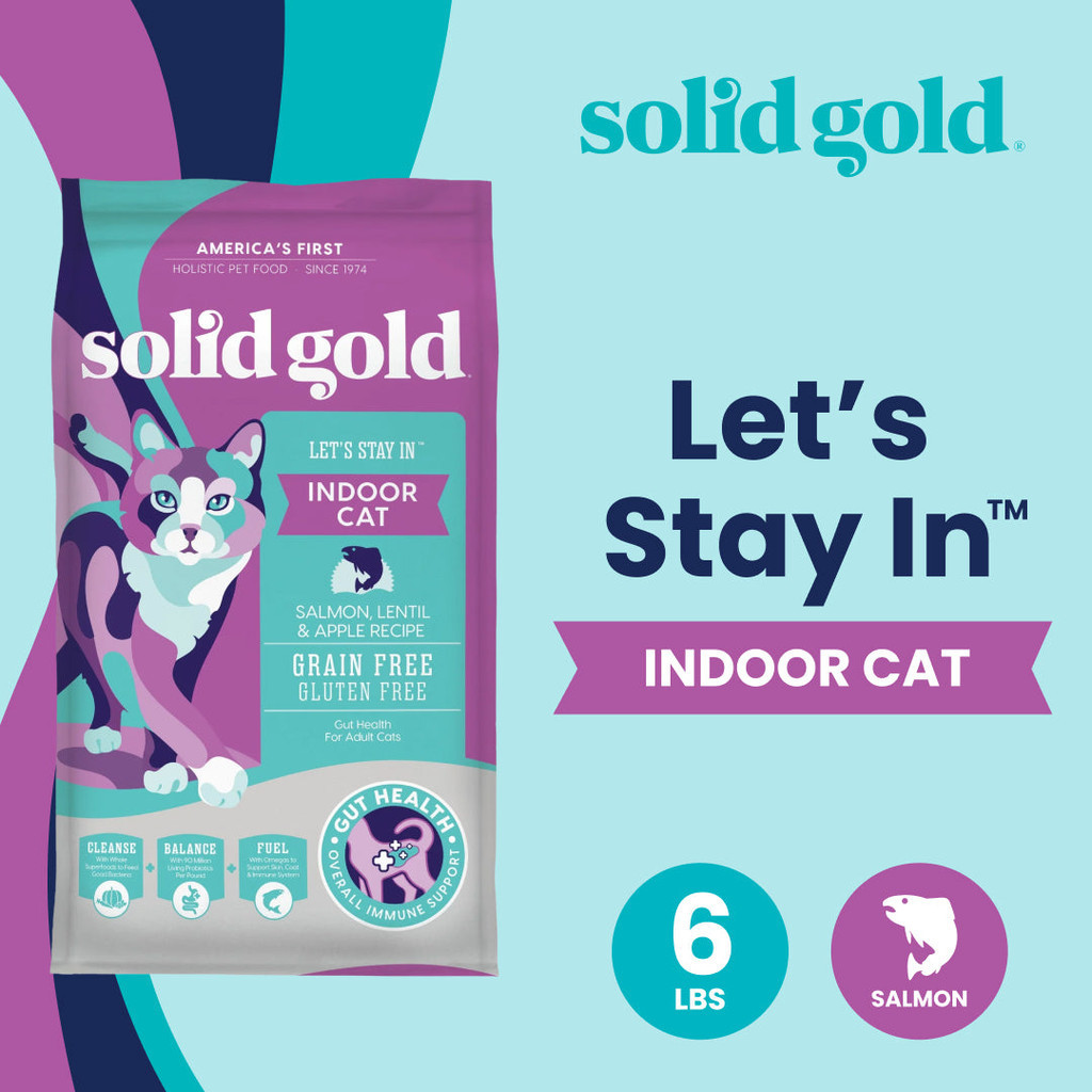 Solid Gold Cat Food Let’s Stay In Salmon, Lentil & Apple Recipe (Grain Free) - Indoor Cat 6LB ...