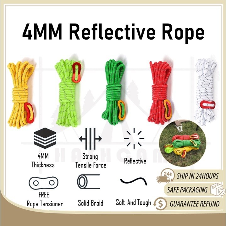 Camping 4mm Reflective Rope Flysheet Tarp Tent Paracord Rope 4meters ...