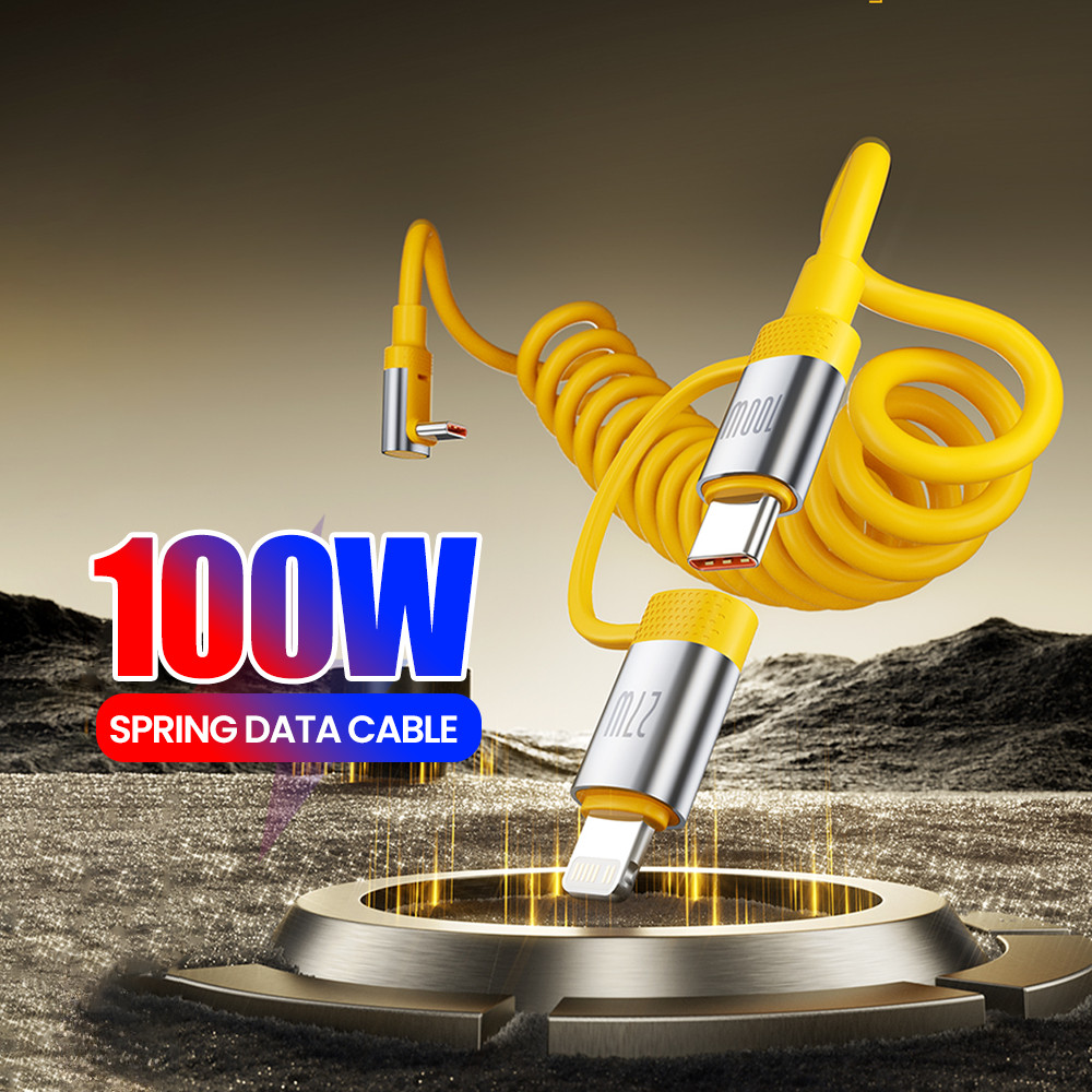 100W 2-in-1 Elbow Spring Telescopic Cable Car Retractable USB Type C ...