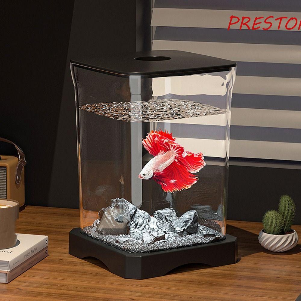 PRESTON Betta Fish Tank, Acrylic High Transparency Desktop Fish Bowl ...