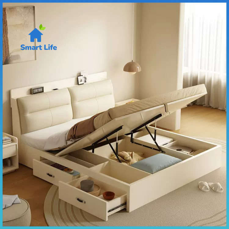 Pre Order 】Wooden Moonlight Bed Modern Simple Tatami High Box Storage ...