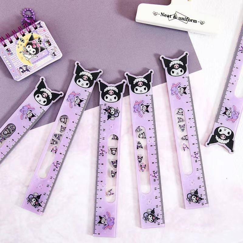 2024 Kawaii Sanrio Mymelody Kuromi Cinnamoroll Hangyodon Pochacco Ruler ...