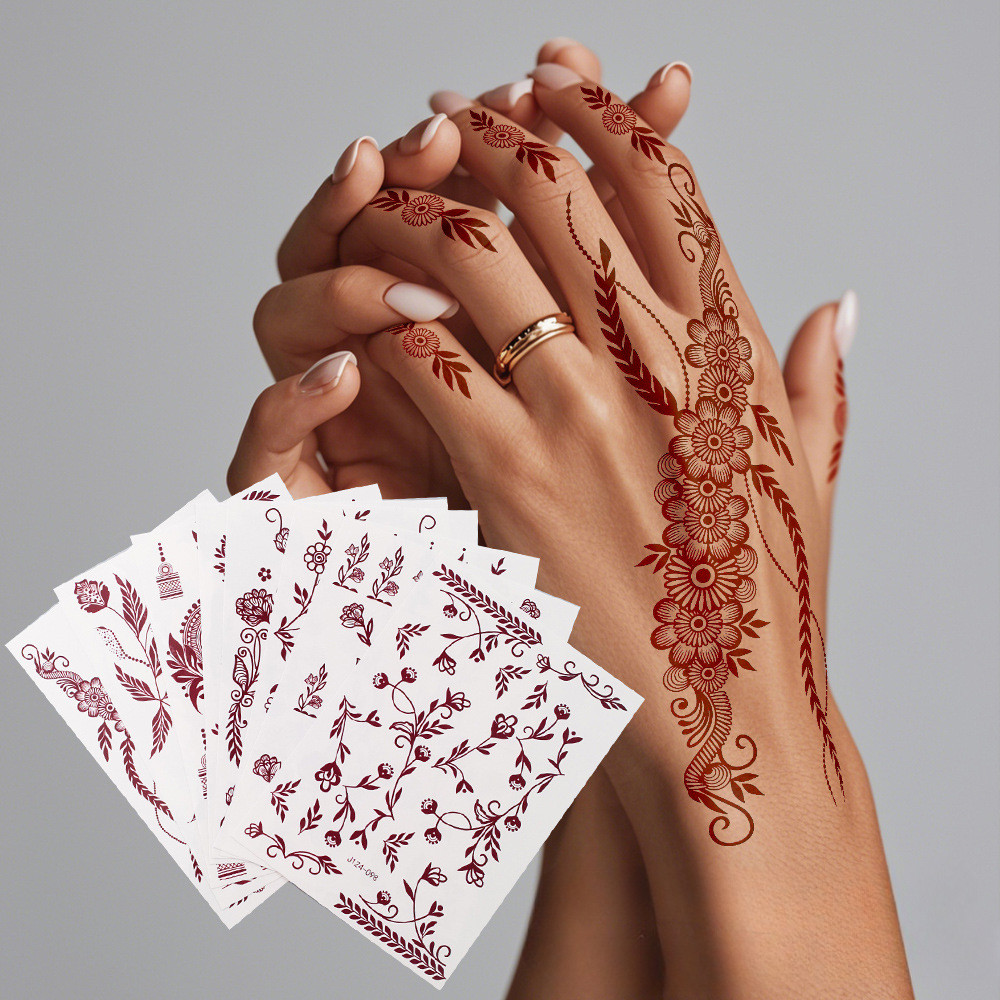 2025Years New Brown White Lace Henna Tattoo Sexy Maroon Tattoo Stickers ...