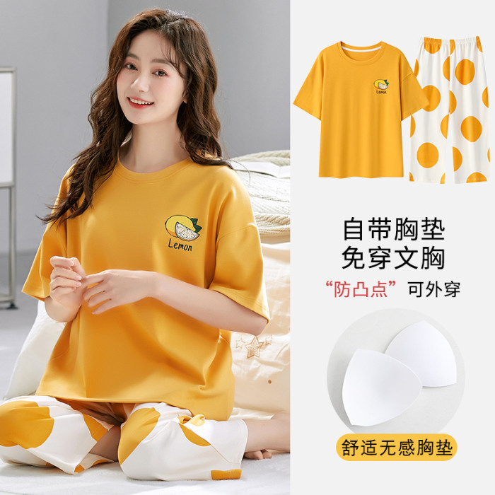 2024 New Pyjamas with Chest Pad Short-Sleeved Cropped Pants Loungewear ...