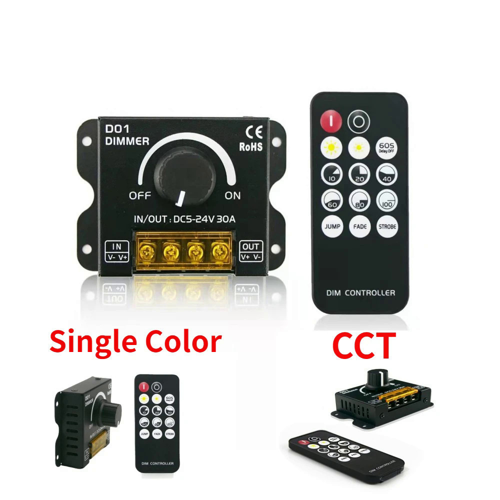 DC5-24V LED Strip Light Knob Switch Dimmer with Wireless RF Controller ...