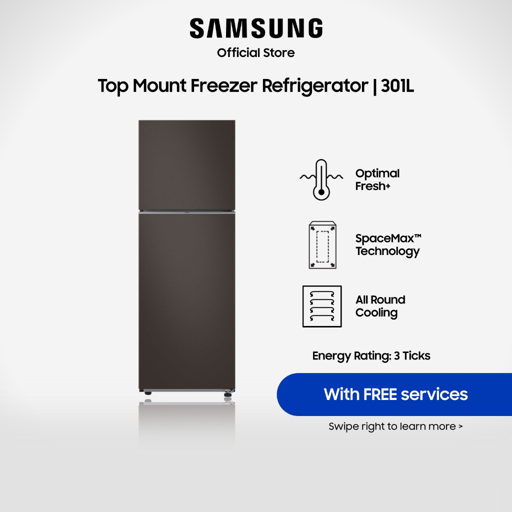 Samsung RT31CB5644C2SS Bespoke Top Mount Freezer Refrigerator, 301L, 3 ...