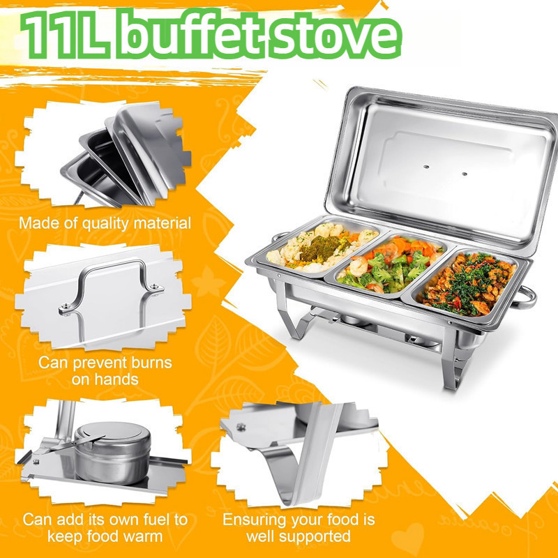 Buffet tray set 11L Foldable Stainless Steel Square Buffet Stove Dish ...